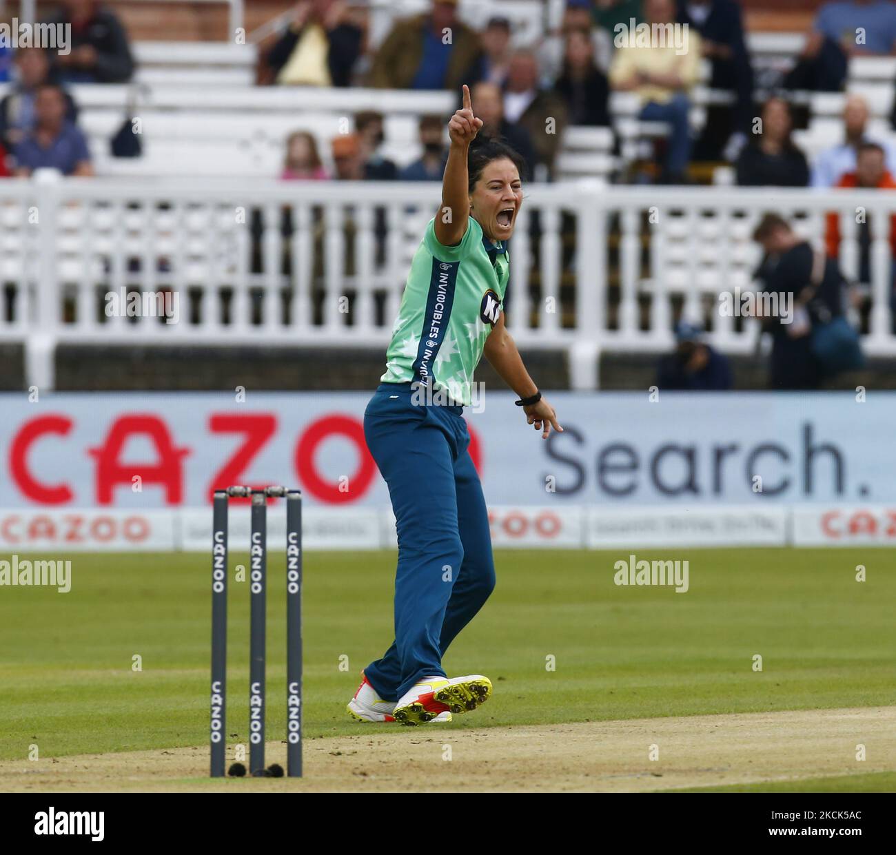 Marizanne Kapp of Oval Invincibles Women celebrates the catch of Gaby ...