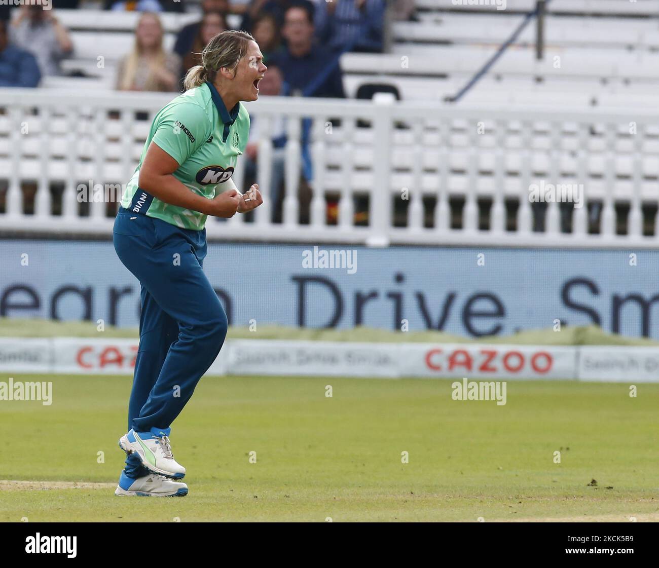 Dane Van Niekerk of Oval Invincibles Women celebrates the stumping by ...