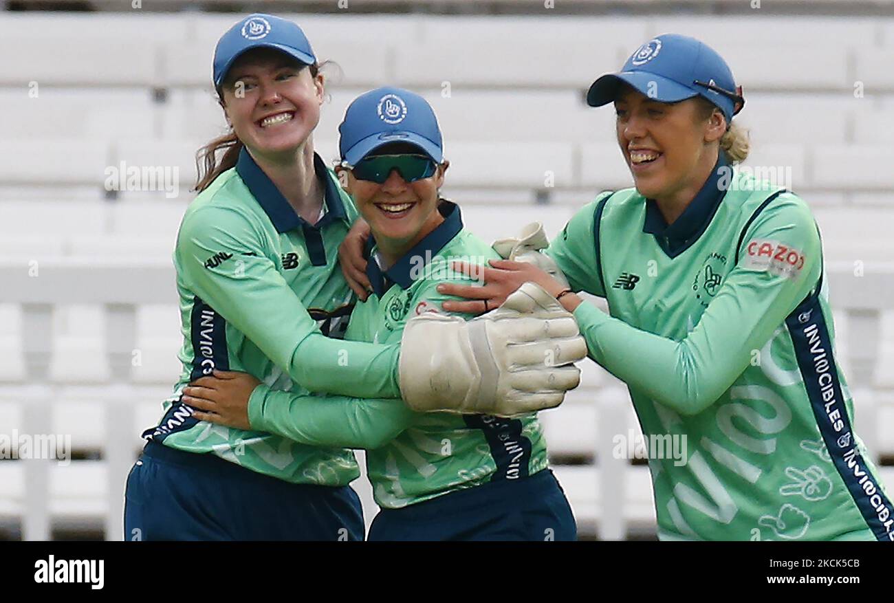 Alice Capsey of Oval Invincibles Women celebrates the catch of Gaby ...