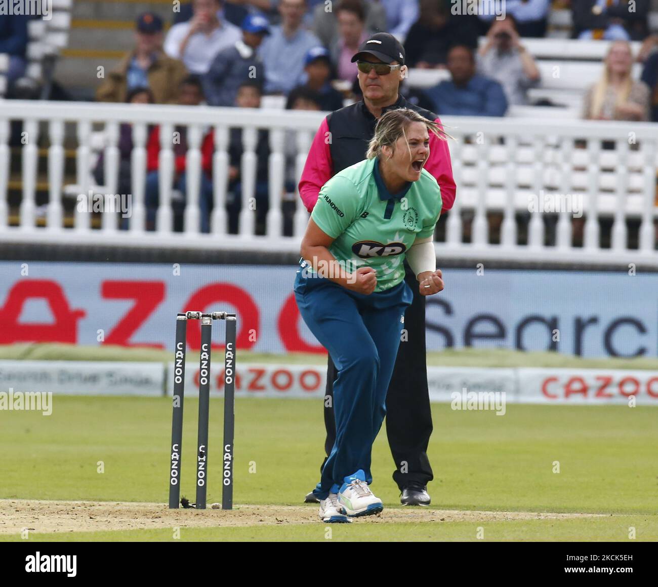 Dane Van Niekerk of Oval Invincibles Women celebrates the stumping by ...