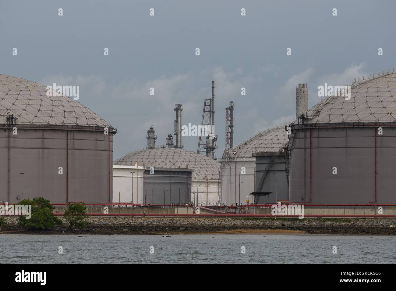 Storage tanks at the Shell refinery at Pulau Bukom in Singapore on ...