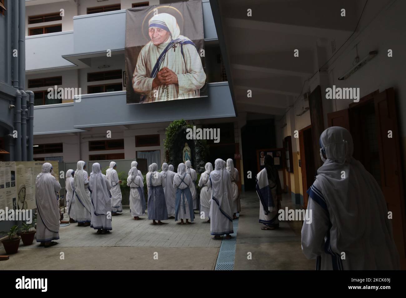 Nuns from Missionaries of Charity attend a special prayer to mark the ...