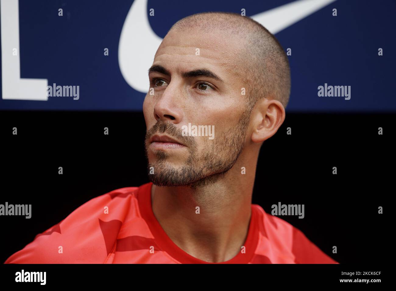 Benjamin Lecomte of Atletico Madrid sitting on the bench before the La ...