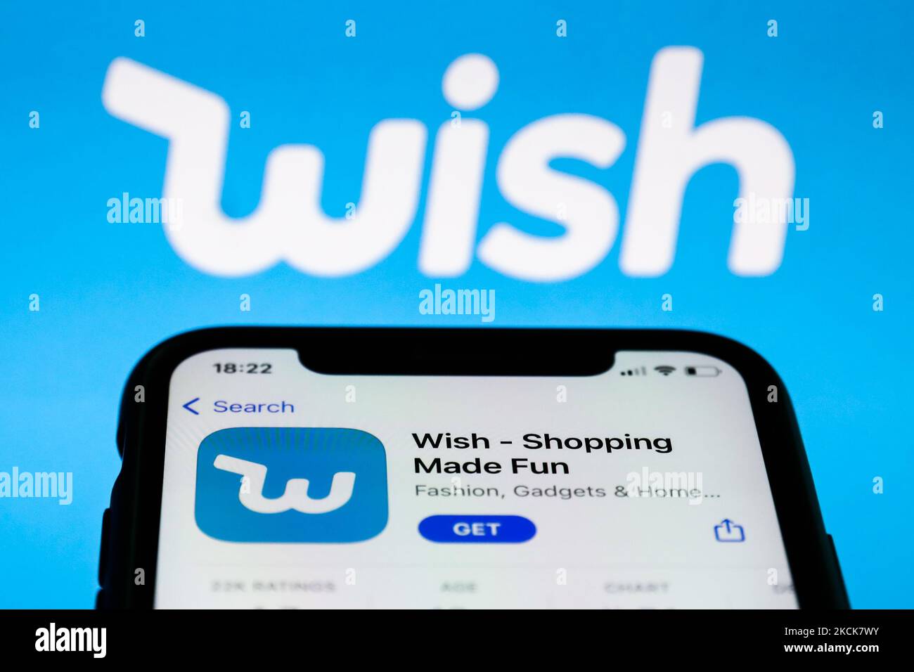 Wish logo on the App Store and Wish logo displayed on a laptop screen ...