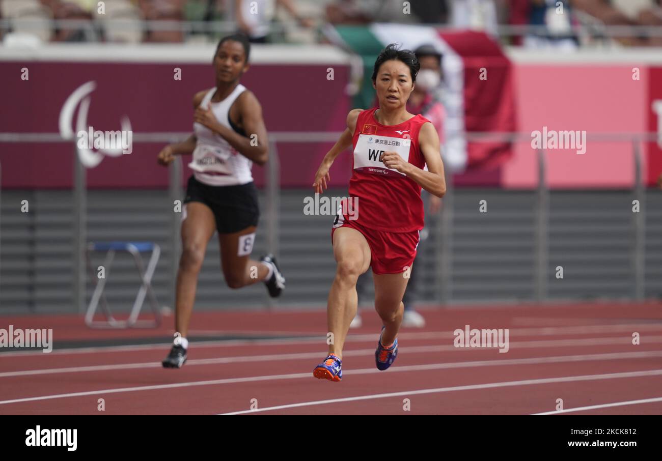 Xiaoyan Wen from China at 200m during athletics at the Tokyo ...