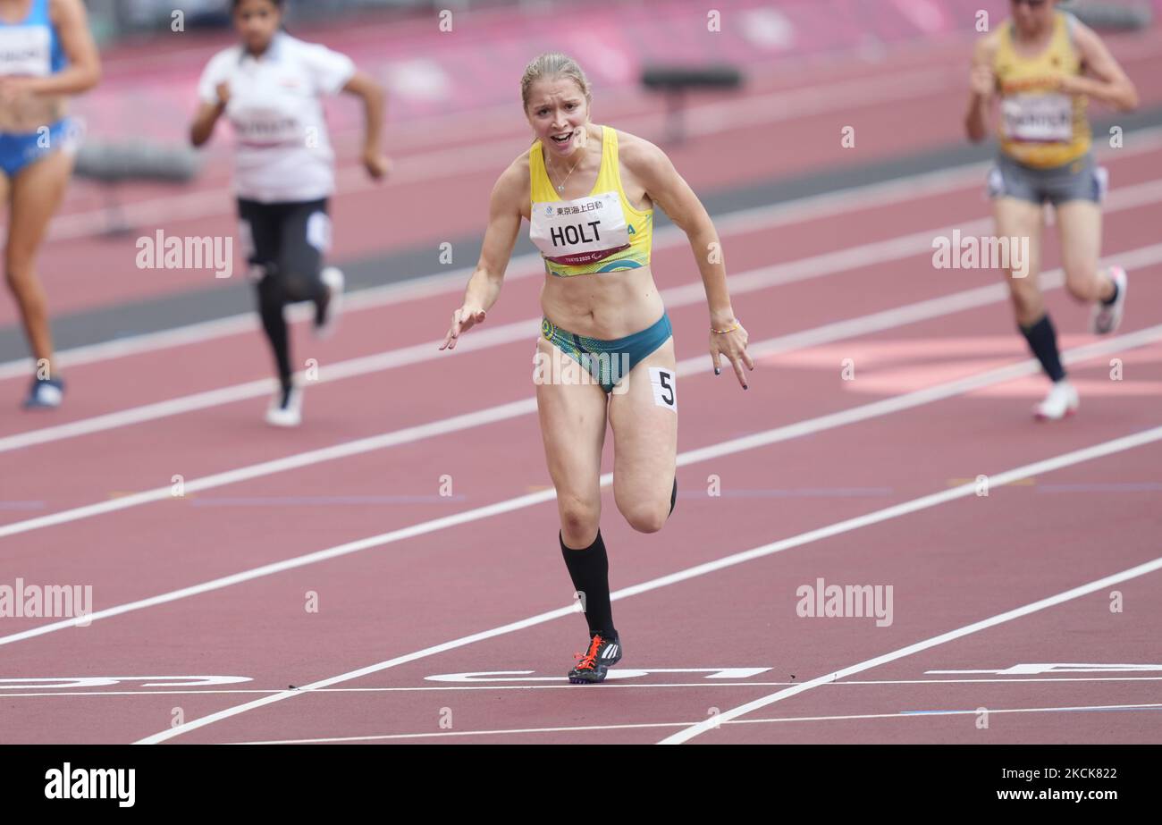Isis Holt from Australia winning silver at 100m during athletics at the Tokyo Paraolympics ...