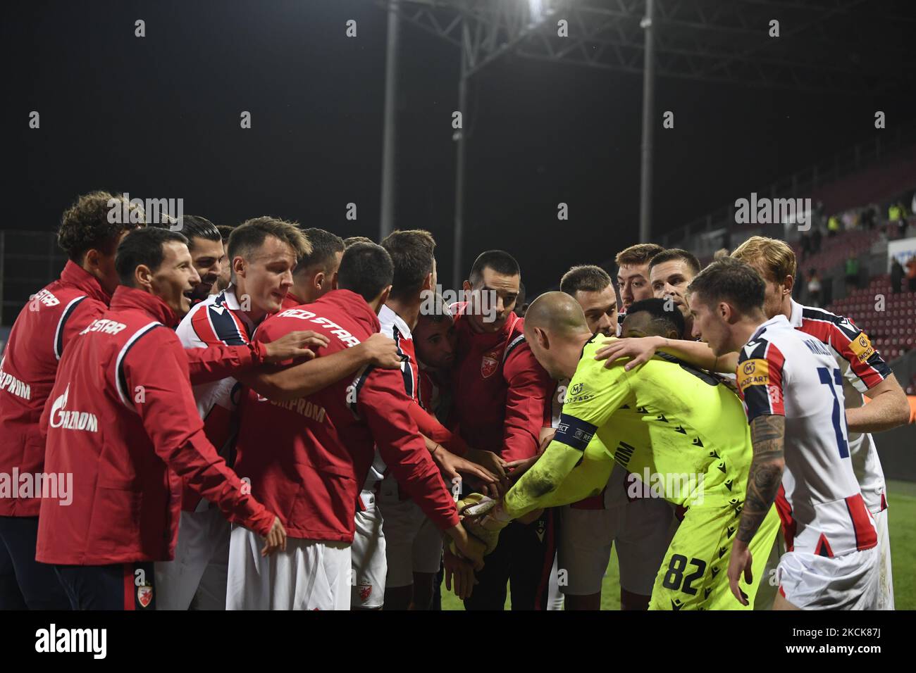Players of Crvena Zvezda celebrating victory after the game CFR Cluj vs ...