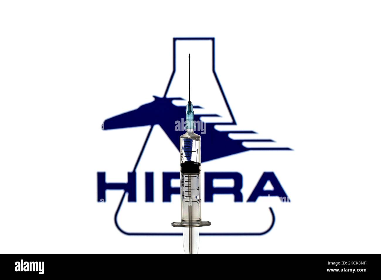 In this photo illustration, a close up of a medical syringe in front of ...
