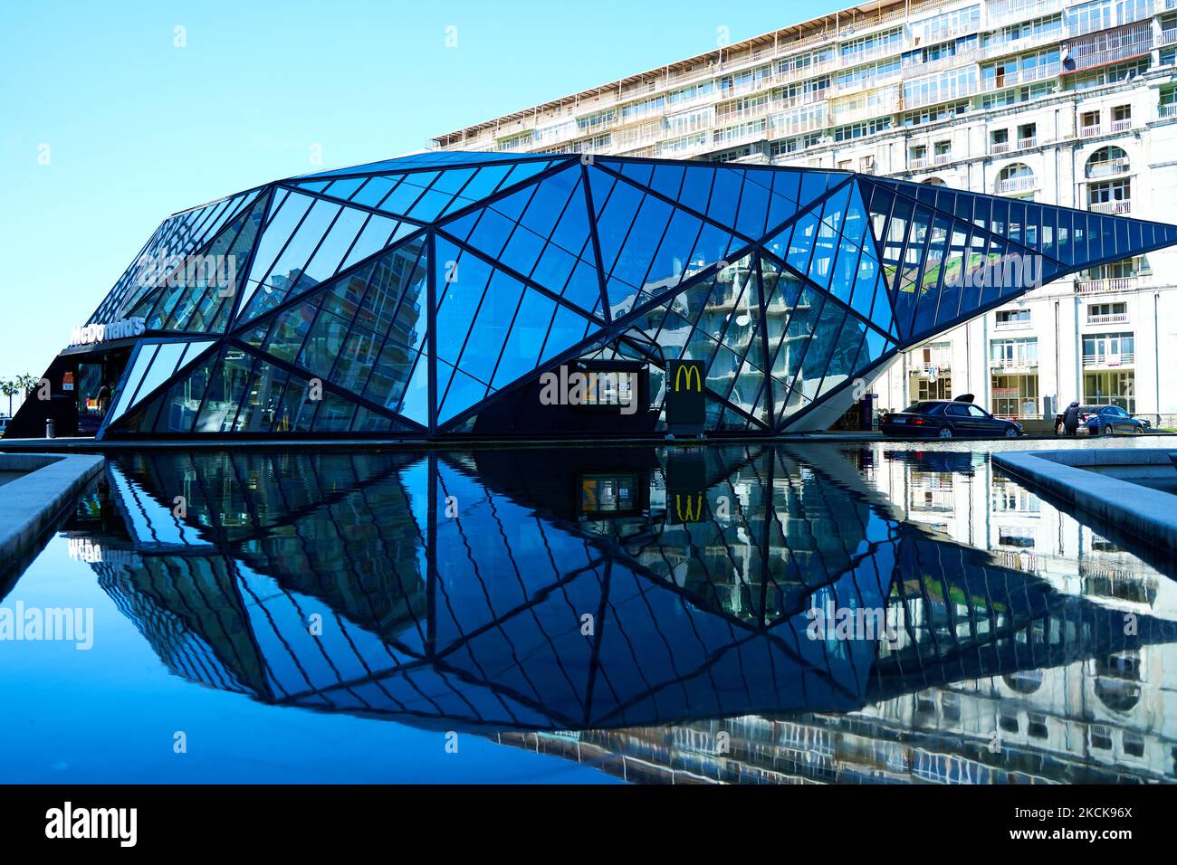 Modern architecture in the city of Batumi. A design building with a ...