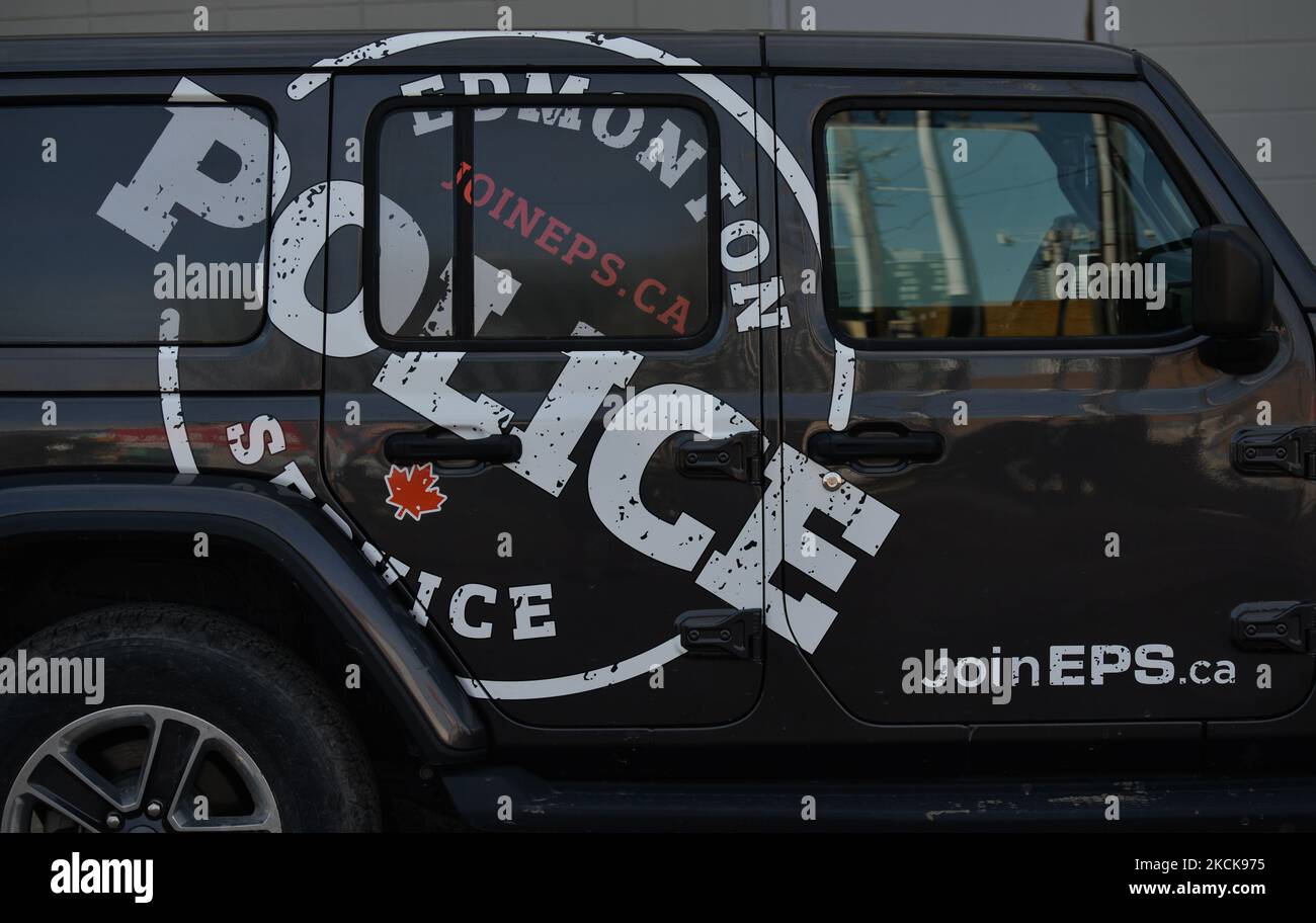 Edmonton Police Serrvice logo seen on a parked Police car, in Edmonton ...