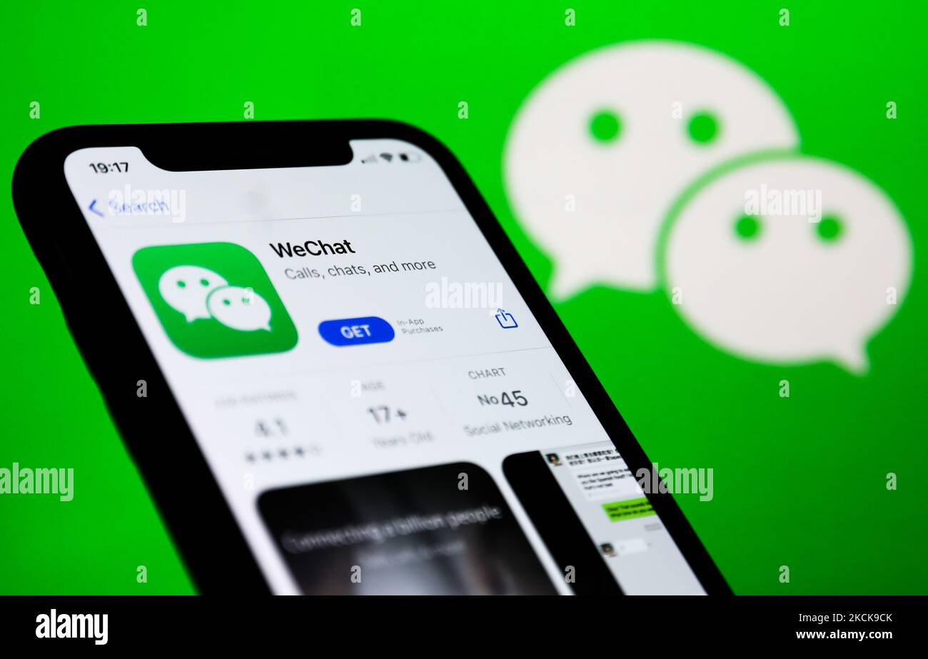 WeChat logo on the App Store and WeChat logo displayed on a screen in ...