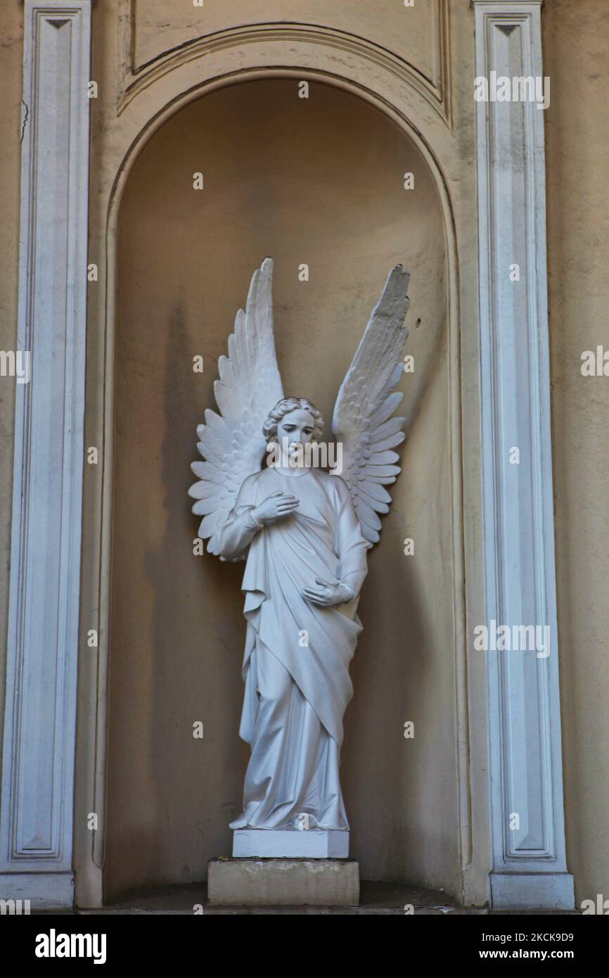 Statue of an angel on the outside a church in Santiago Chile. (Photo by ...