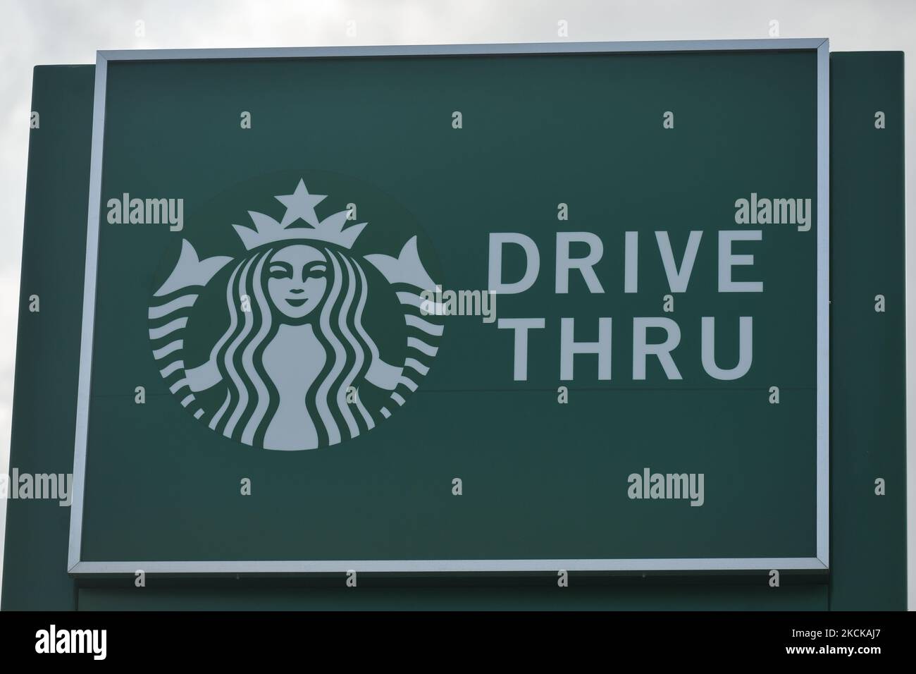 Starbucks Drive Thru sign. On Tuesday, 17 August 2021, in Edmonton ...