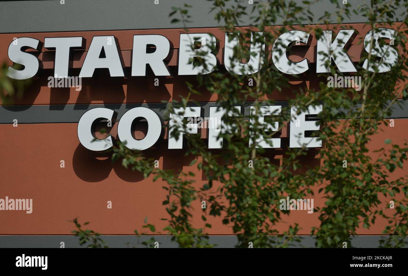 Starbucks Coffee sign. On Tuesday, 17 August 2021, in Edmonton, Alberta ...