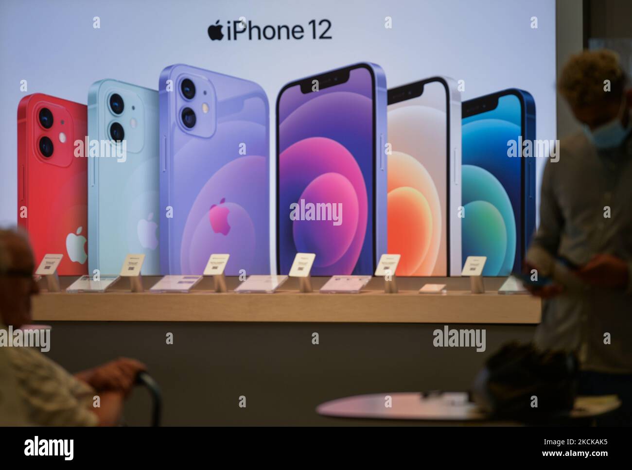 The iPhone 12 advertisment inside an Apple shop. On Tuesday, 17 August ...