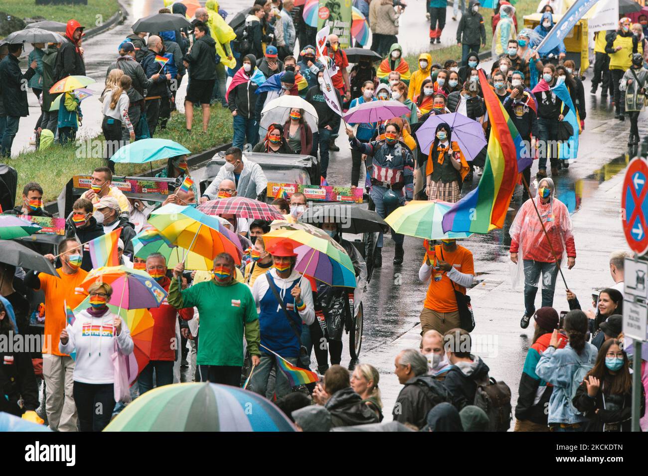 general view of Christopher street day parade in Cologne, Germany on ...