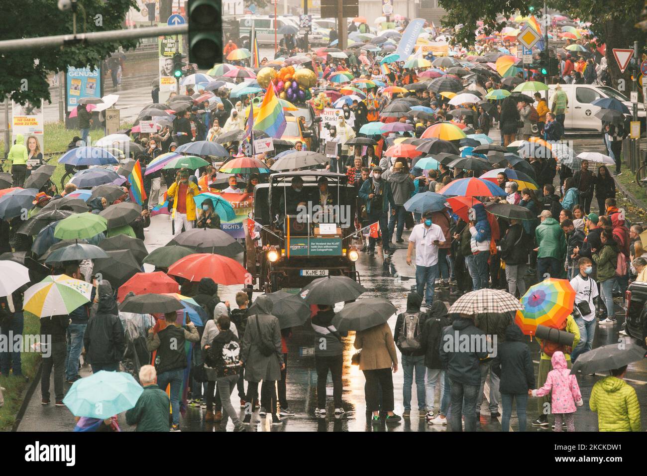 general view of Christopher street day parade in Cologne, Germany on ...