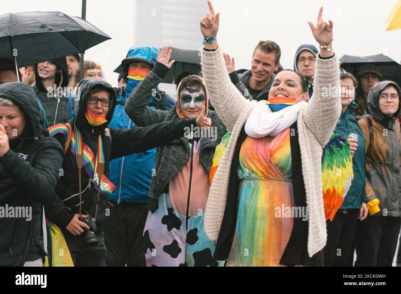 general view of Christopher street day parade in Cologne, Germany on ...