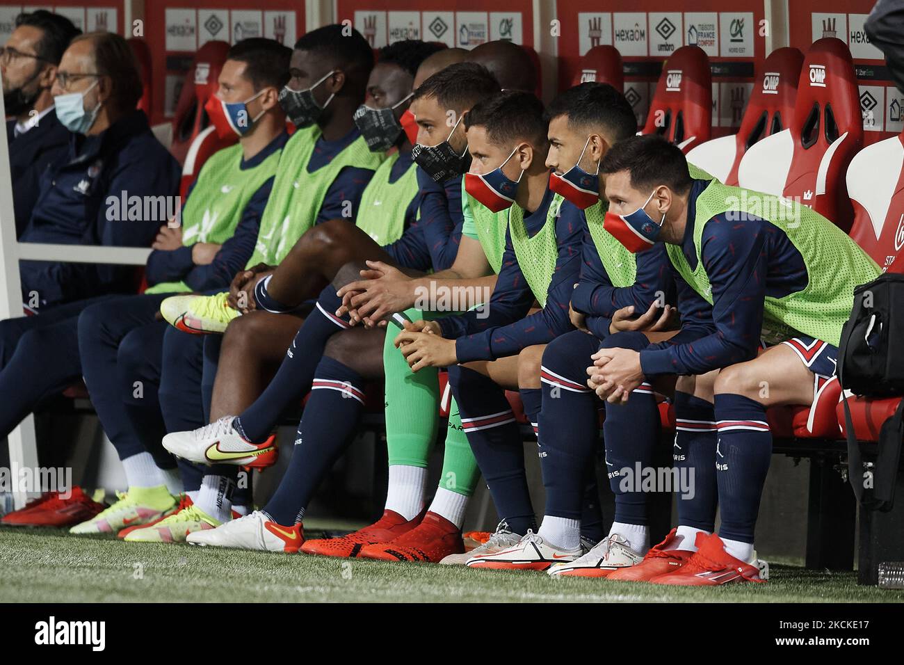 Lionel Messi of PSG sitting on the bench during the Ligue 1 Uber Eats ...