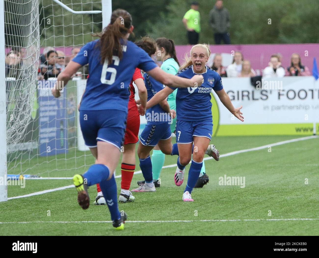Beth Hepple of Durham celebrates scoring during the FA Women's ...