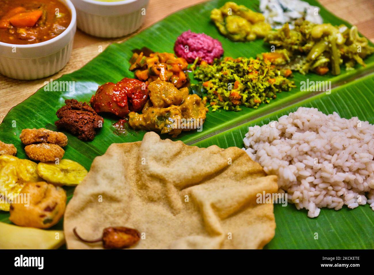 Traditional Sadhya meal served on a banana leaf in Toronto, Ontario ...