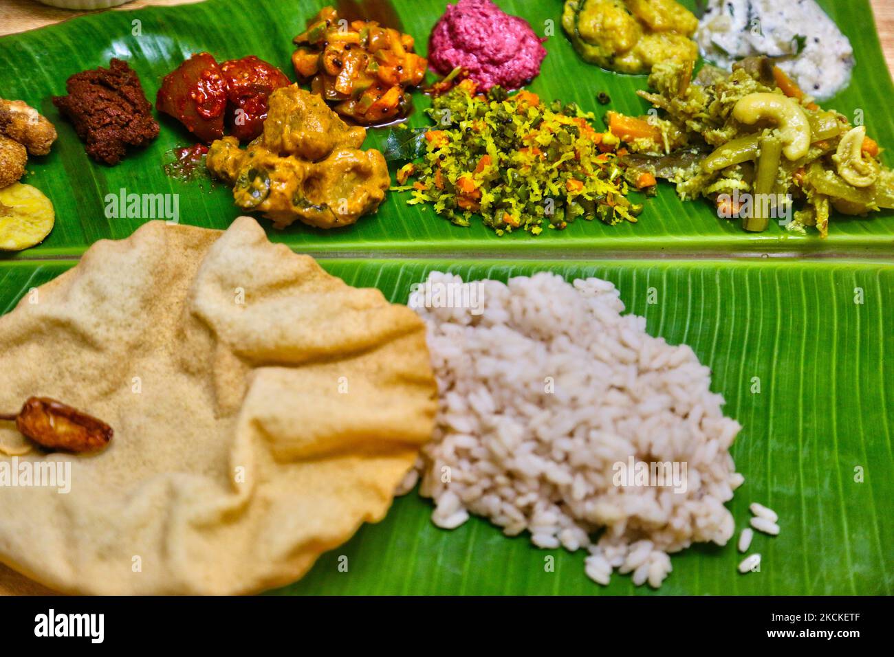Traditional Sadhya meal served on a banana leaf in Toronto, Ontario ...