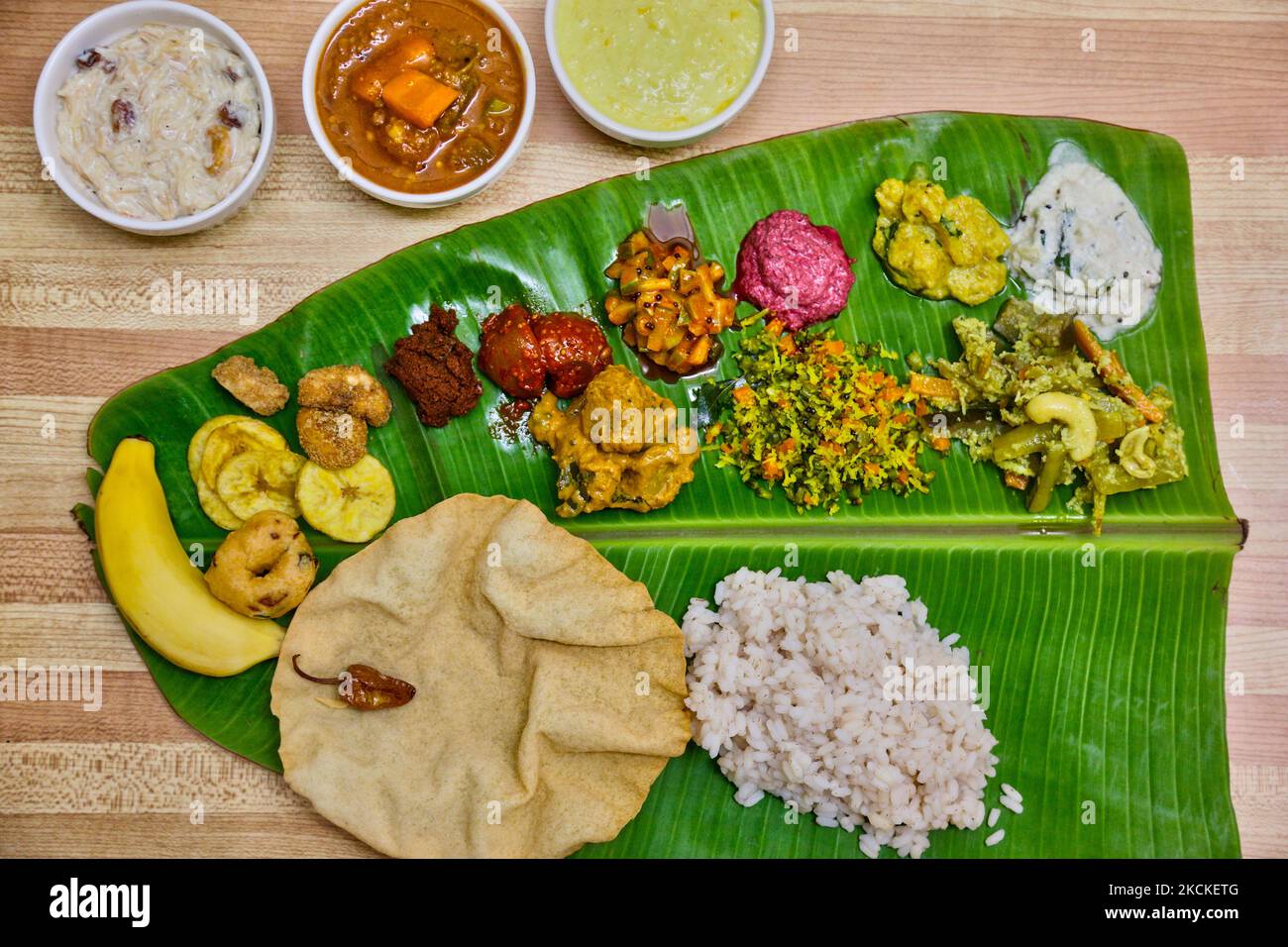 Traditional Sadhya meal served on a banana leaf in Toronto, Ontario ...