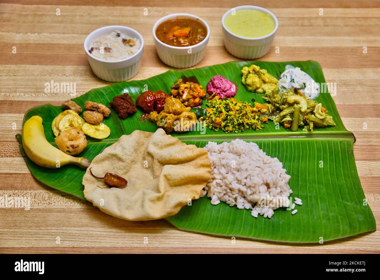 Traditional Sadhya meal served on a banana leaf in Toronto, Ontario ...