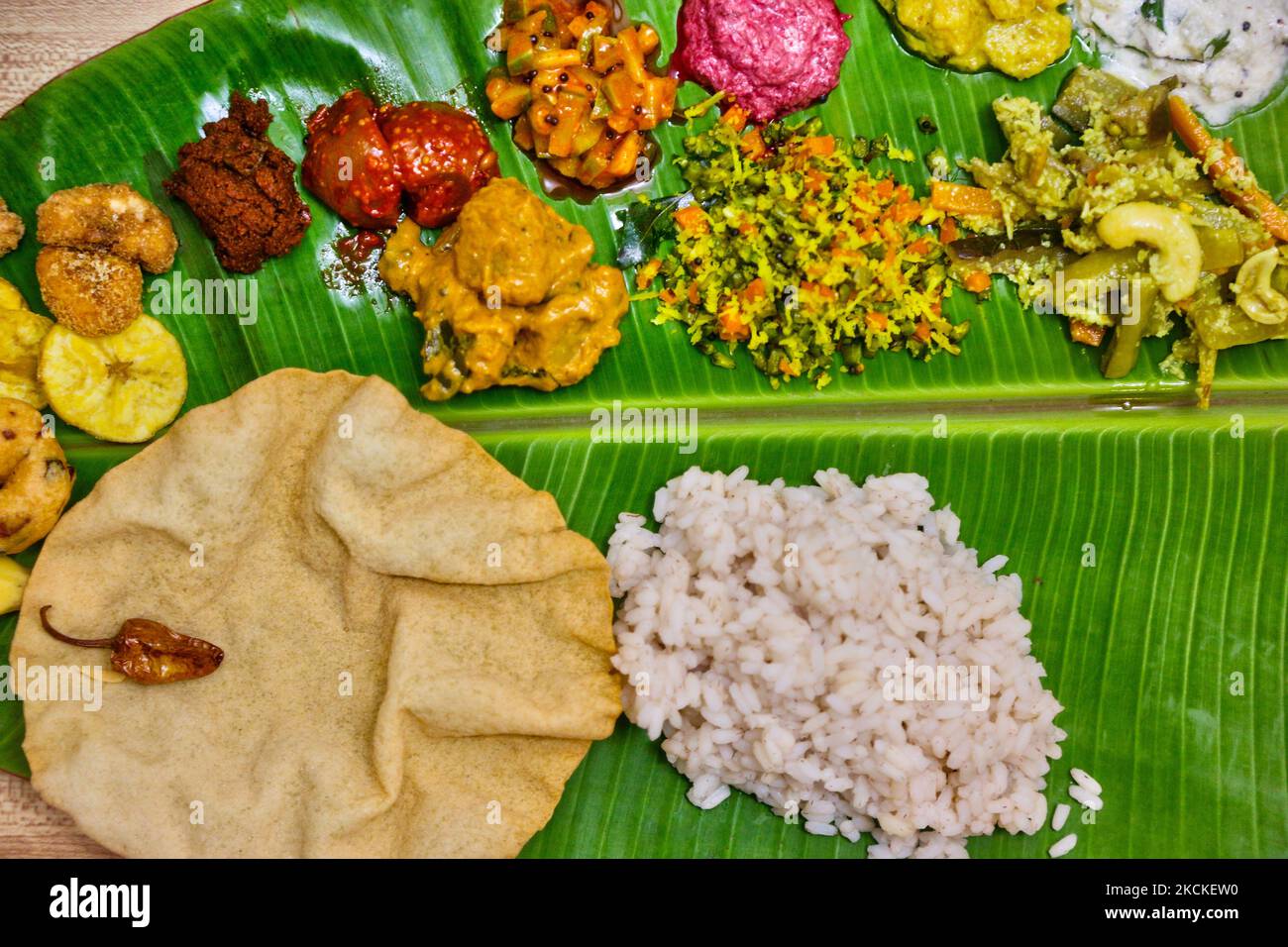 Traditional Sadhya meal served on a banana leaf in Toronto, Ontario ...