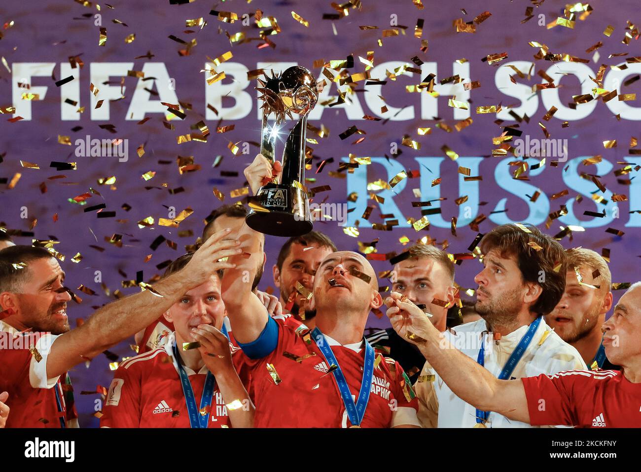 Anton Shkarin (C) of Football Union Of Russia (Team RFU) lifts up the ...