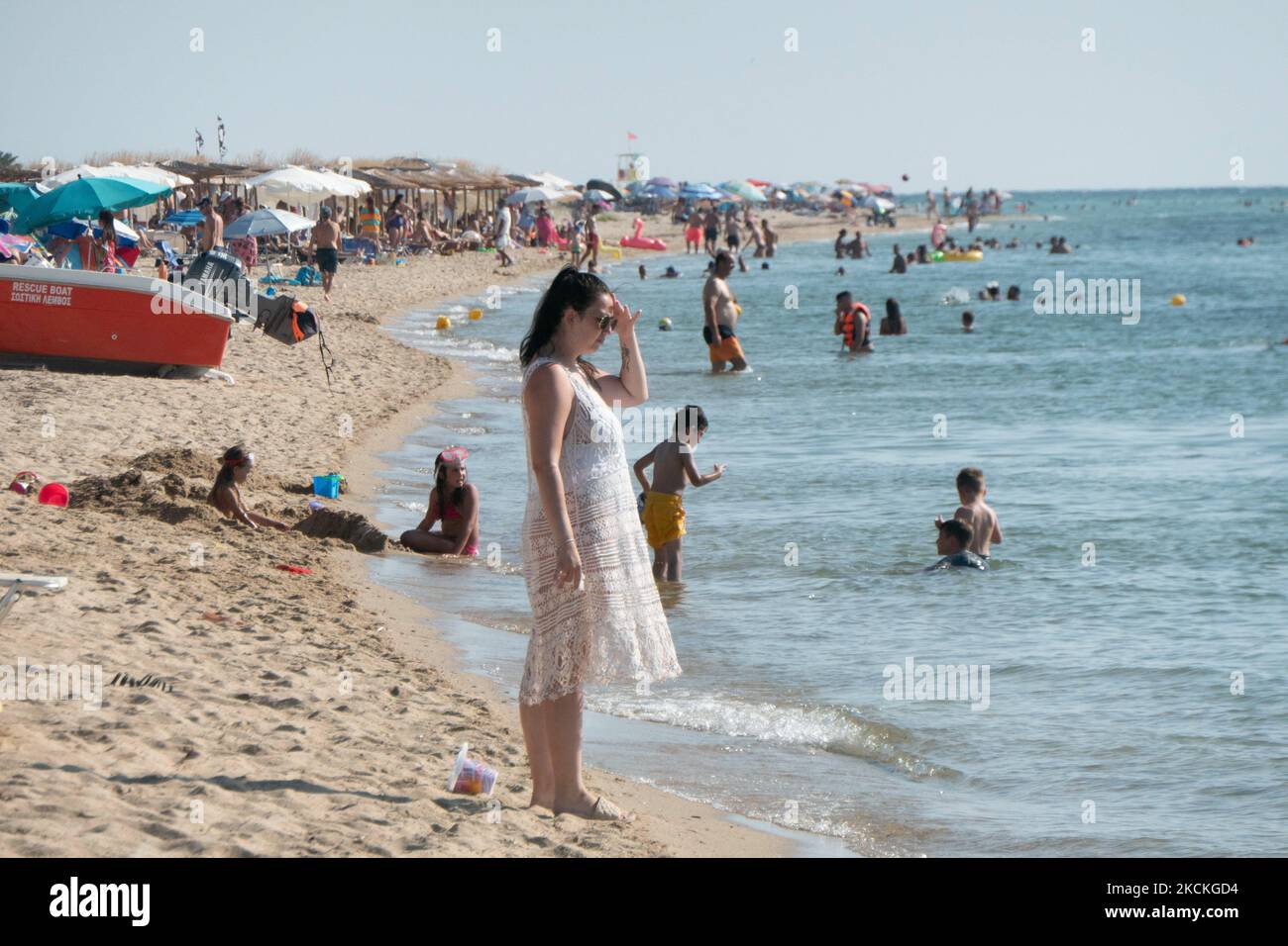 Daily life at the beach with tourists, mainly from the Balkans and ...