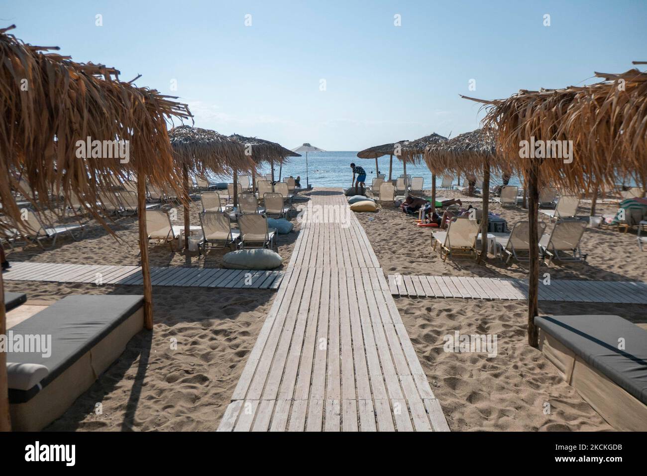 Daily life at the beach with tourists, mainly from the Balkans and ...