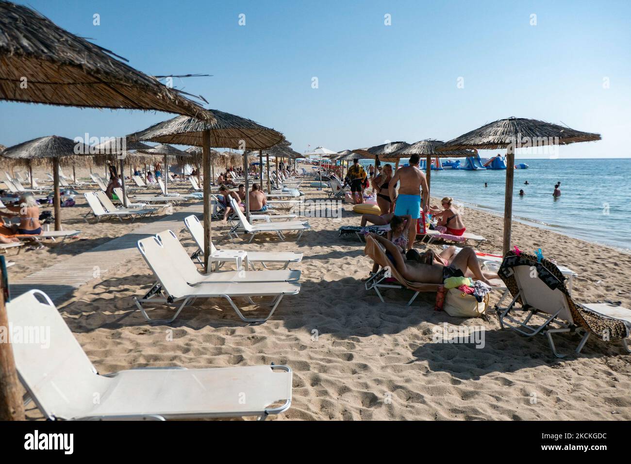 Daily life at the beach with tourists, mainly from the Balkans and ...