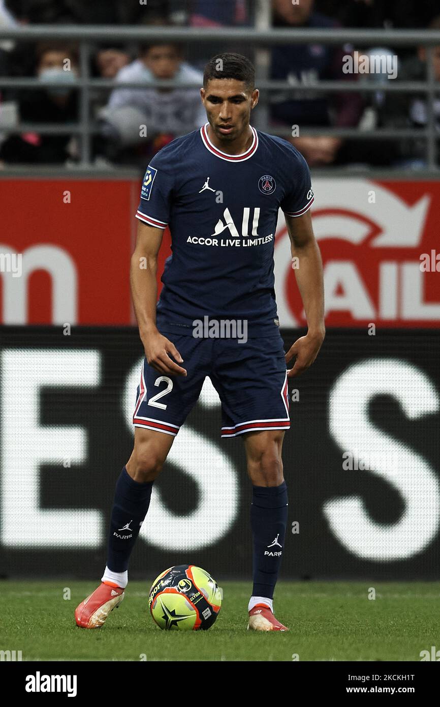 Achraf Hakimi of PSG controls the ball during the Ligue 1 Uber Eats ...