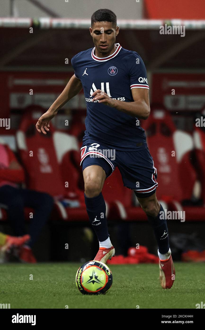 Achraf Hakimi of PSG runs with the ball during the Ligue 1 Uber Eats ...