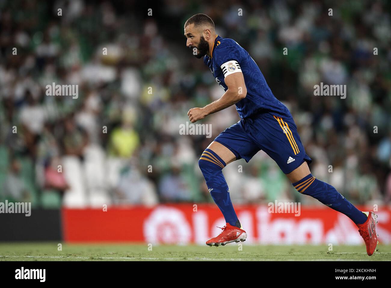 Karim Benzema of Real Madrid runs during the La Liga Santader match ...