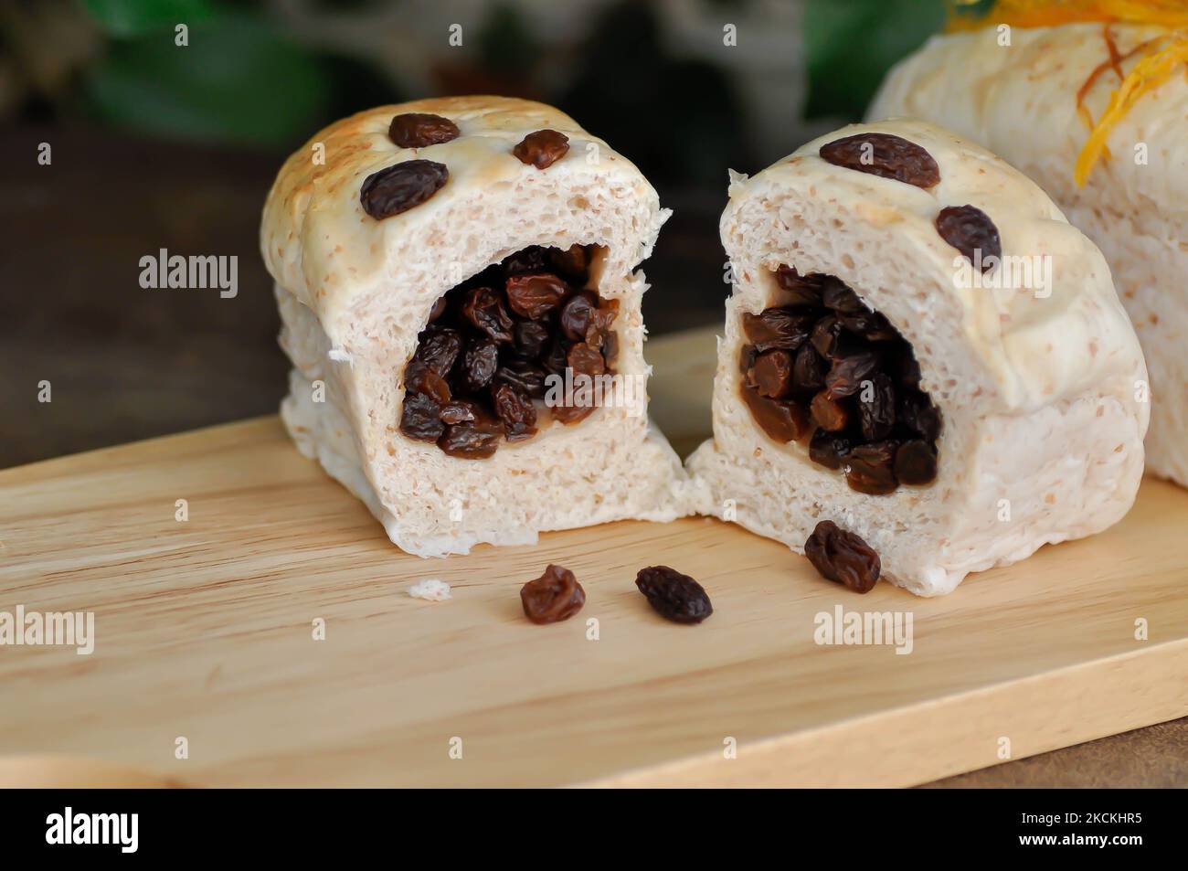 bread or bun with raisin stuffed or raisin bun, raisin bread or ...