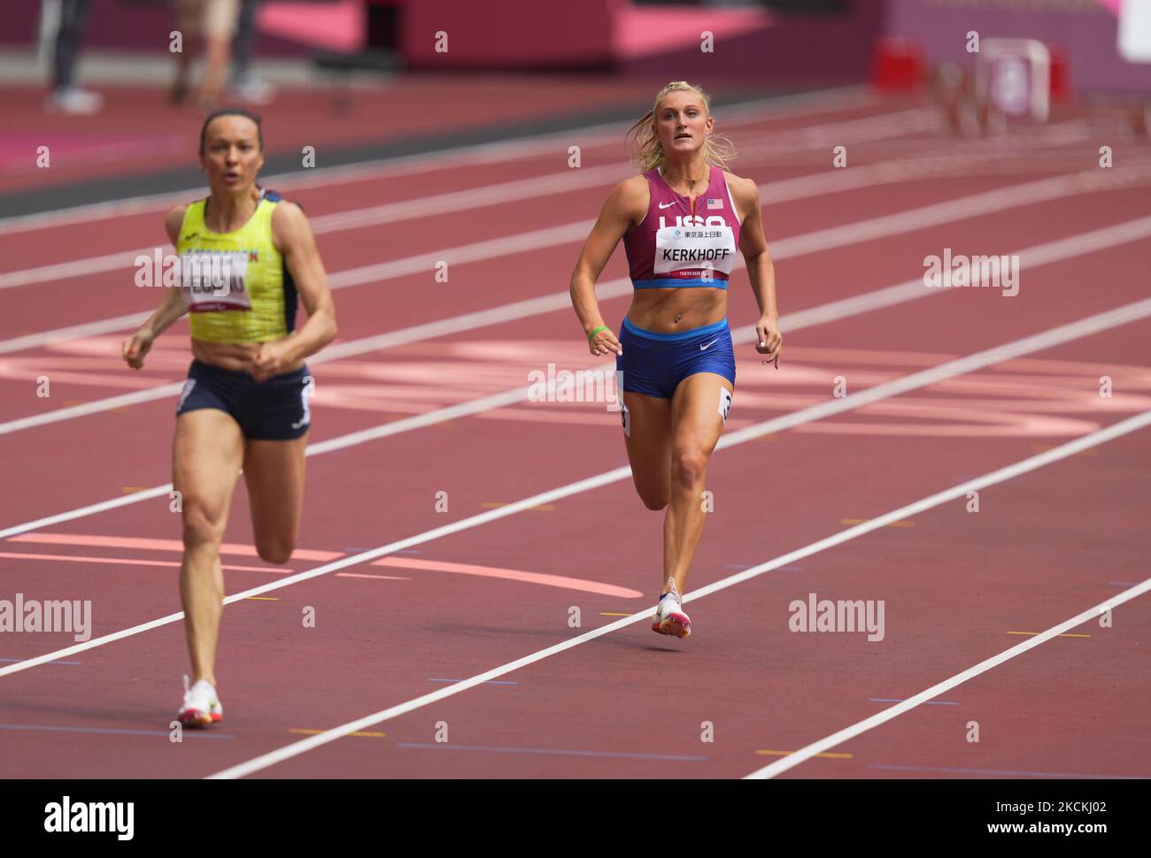 Erin Kerkhoff from USA at 100m during athletics at the Tokyo ...