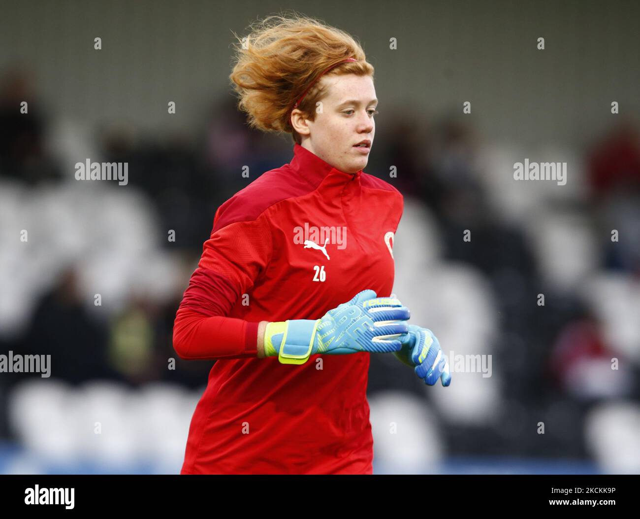 Tereza Fuchsova of Slavia Praha Women during the pre-match warm-up ...