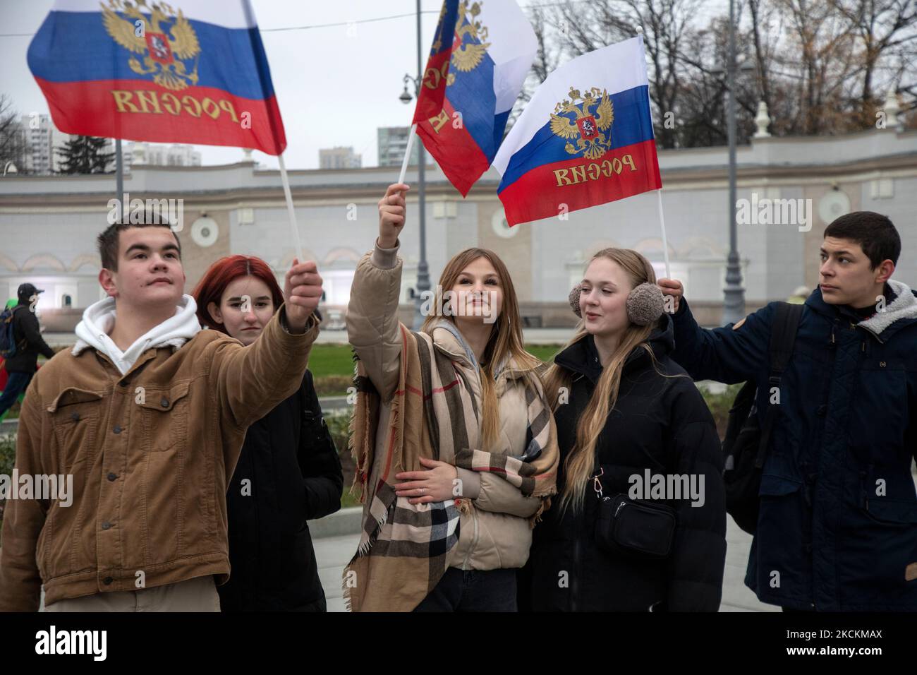 Moscow, Russia. 4th of November, 2022 People wave Russian flags during ...