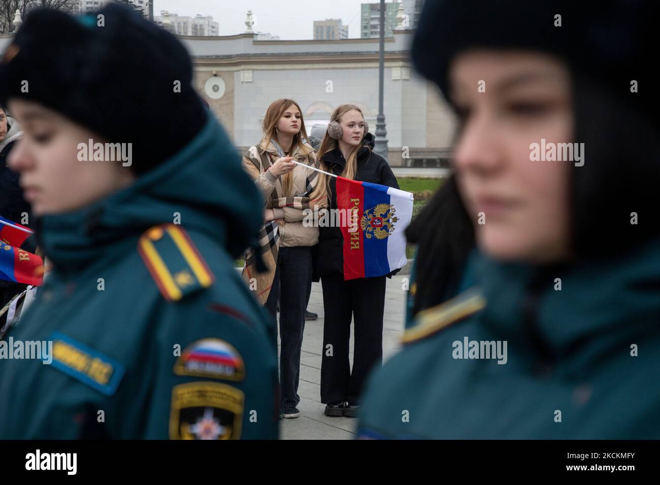 Moscow, Russia. 4th of November, 2022 People wave Russian flags during ...