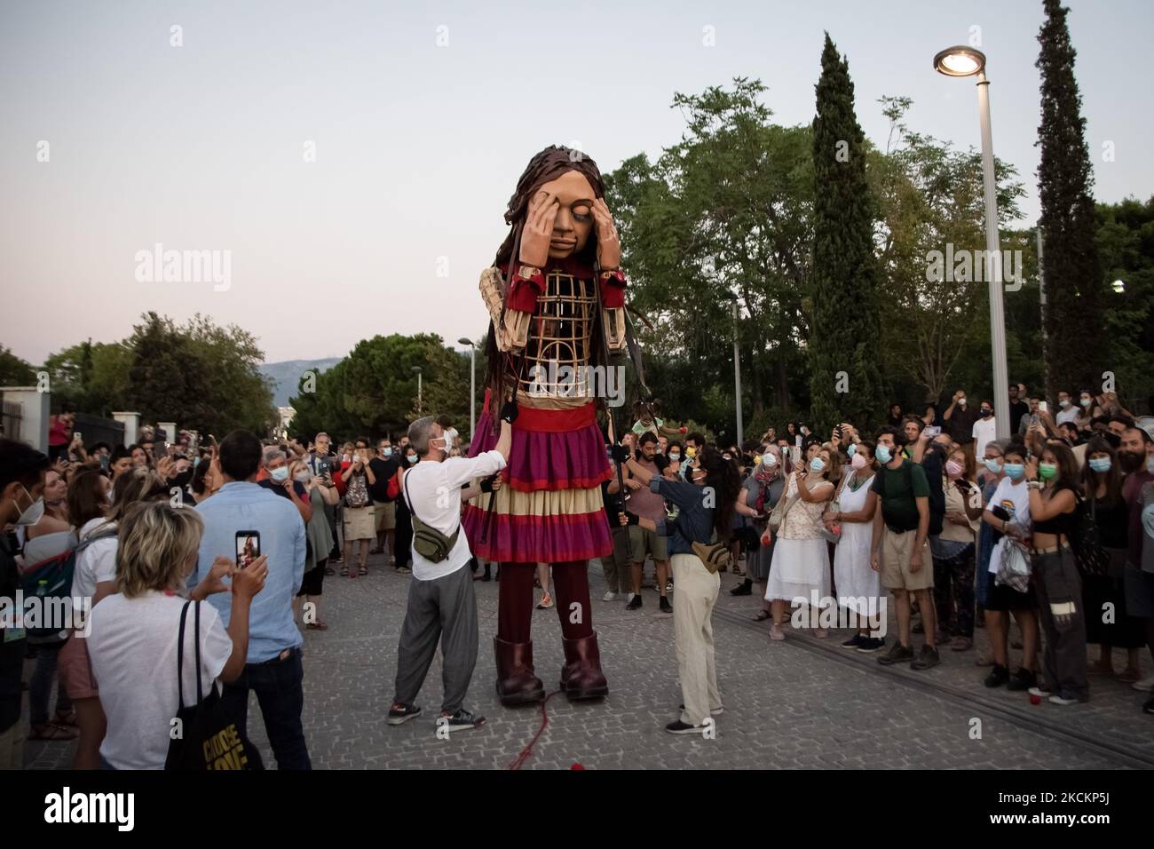 The 'Little Amal', 3.5-meter tall puppet en route to the UK prepared as ...