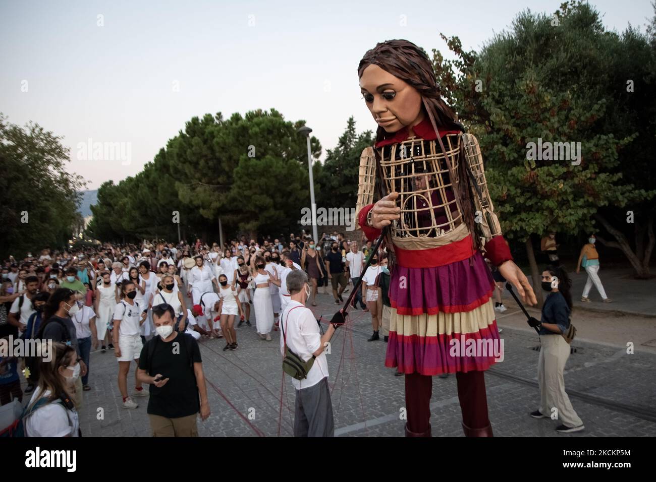 The 'Little Amal', 3.5-meter tall puppet en route to the UK prepared as ...