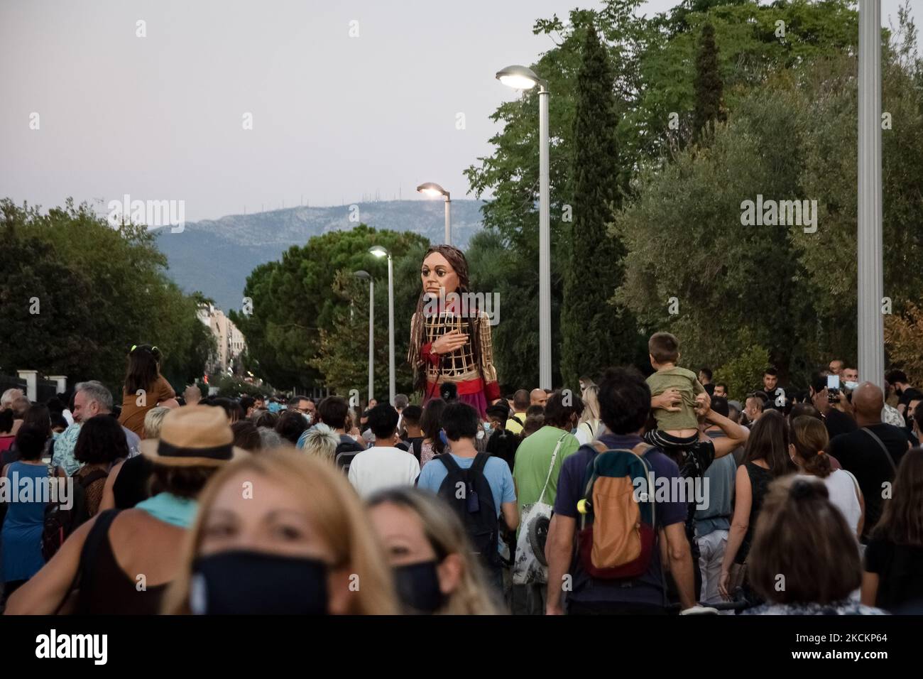 The 'Little Amal', 3.5-meter tall puppet en route to the UK prepared as ...