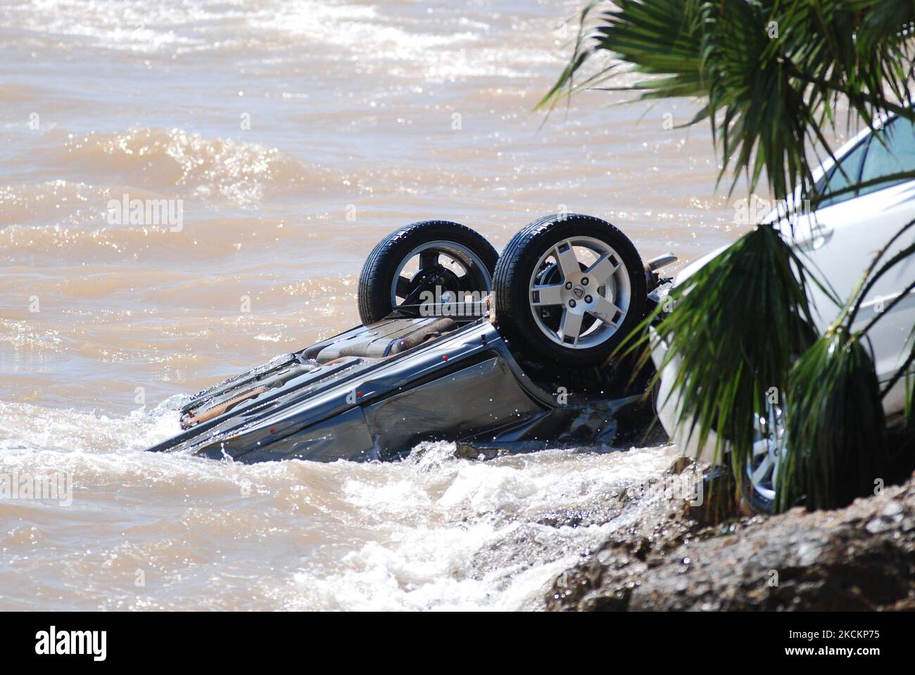 Cars thrown into the sea by floods the day after flash floods on ...