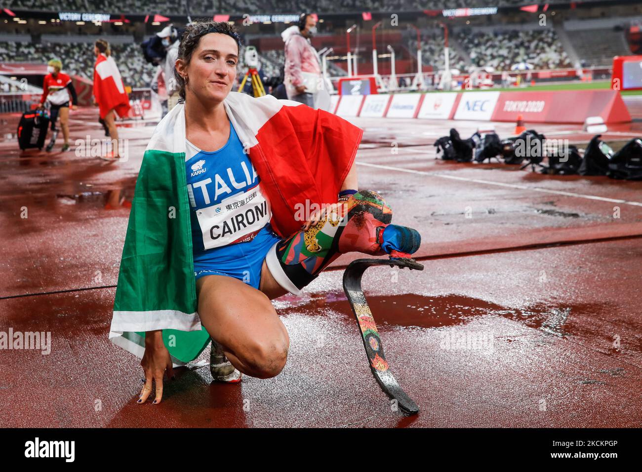02/09/2021 Tokyo, Japan. Martina Caironi (ITA) reacts after she gets a ...