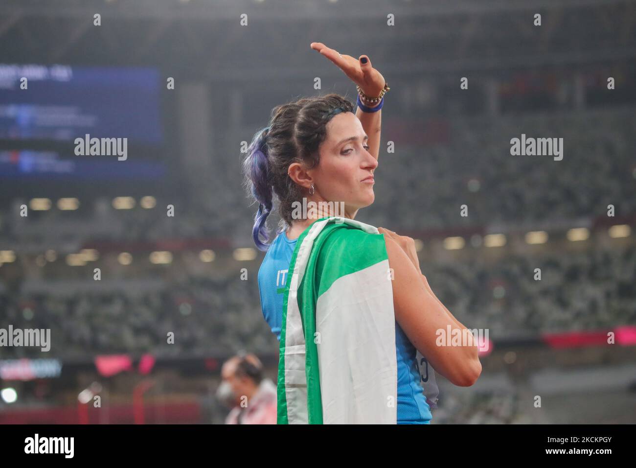02/09/2021 Tokyo, Japan. Martina Caironi (ITA) reacts after she gets a ...