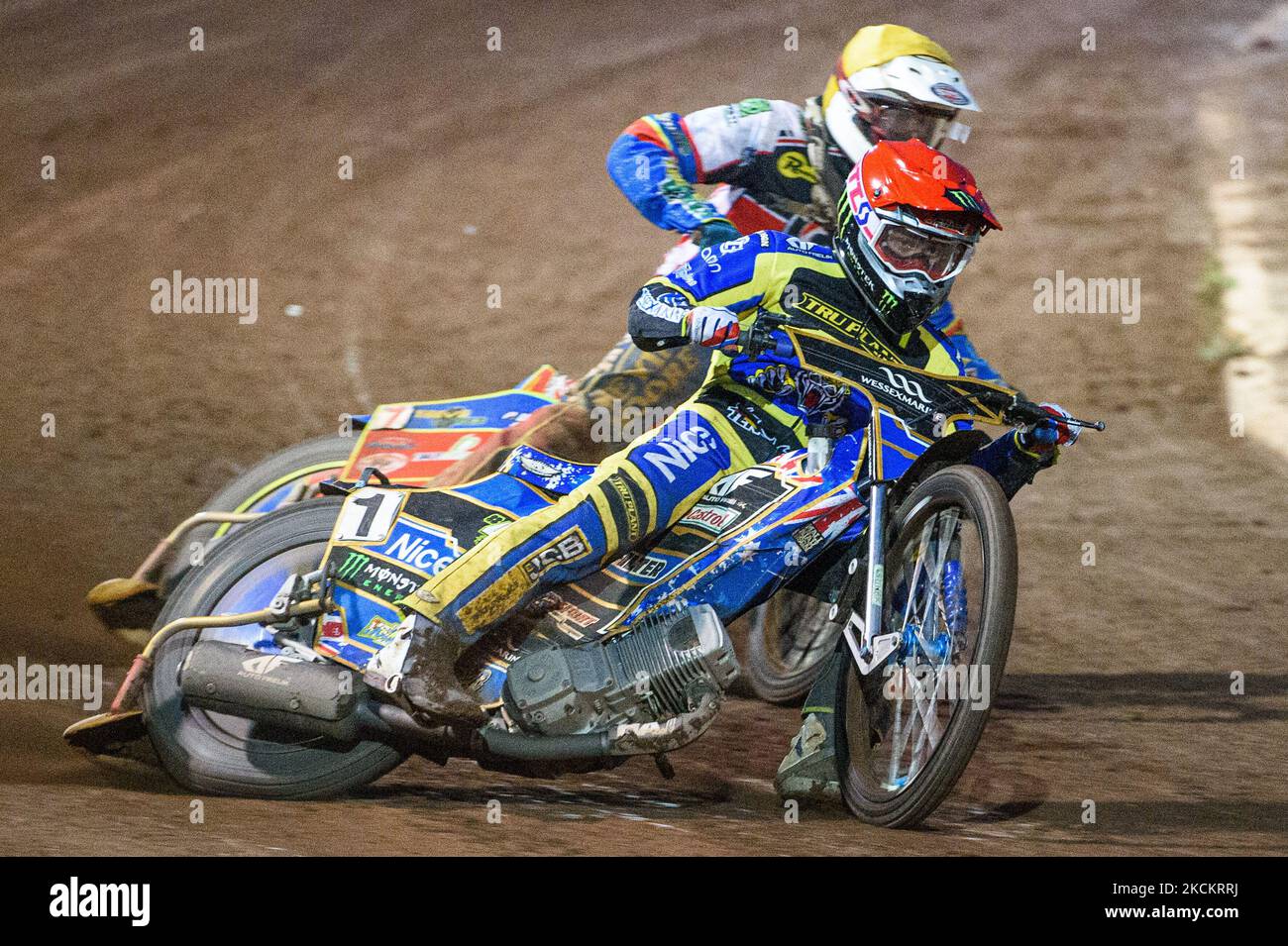 Jack Holder (Red) leads Simon Lambert (Yellow) during the SGB ...