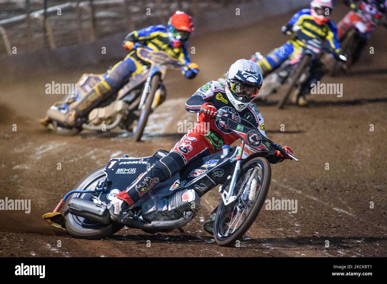 Dan Bewley (White) leads Kyle Howarth (Red) and Josh Pickering (Blue ...