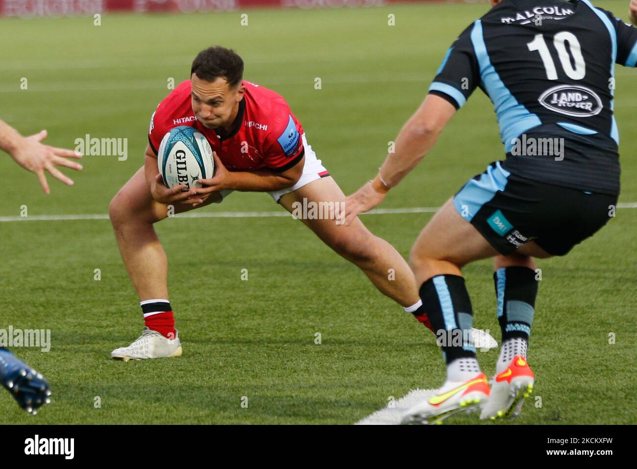 Pete Lucock of Newcastle Falcons in action during the Pre-season ...